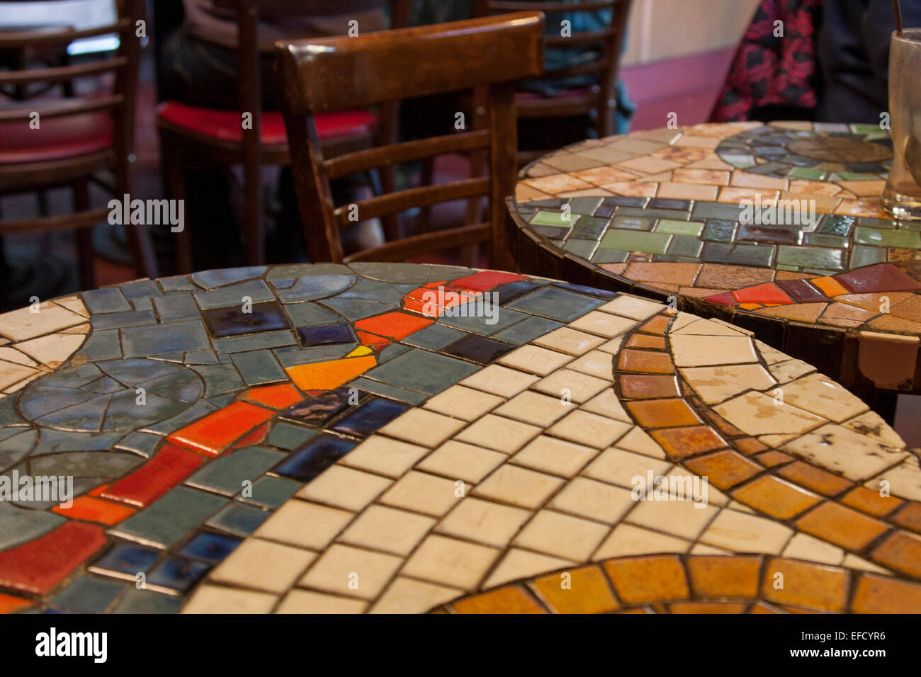 Mosaic cafe tables at the Caffe Trieste in North Beach, San Francisco ...