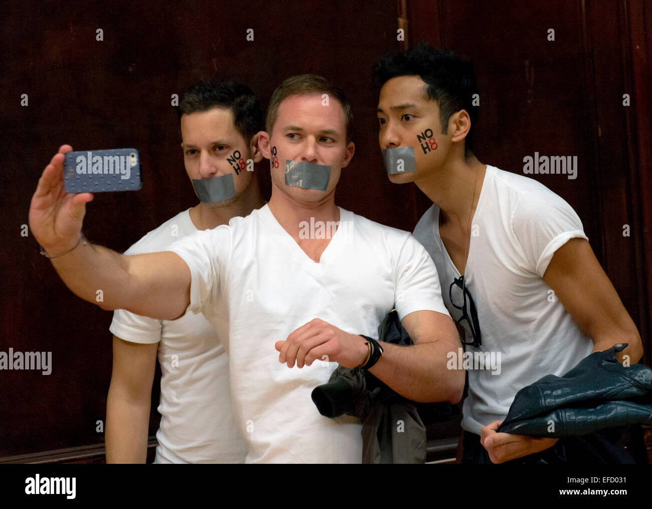 Los Angeles, California, USA. 31st Jan, 2015. Supporters pose for a ...