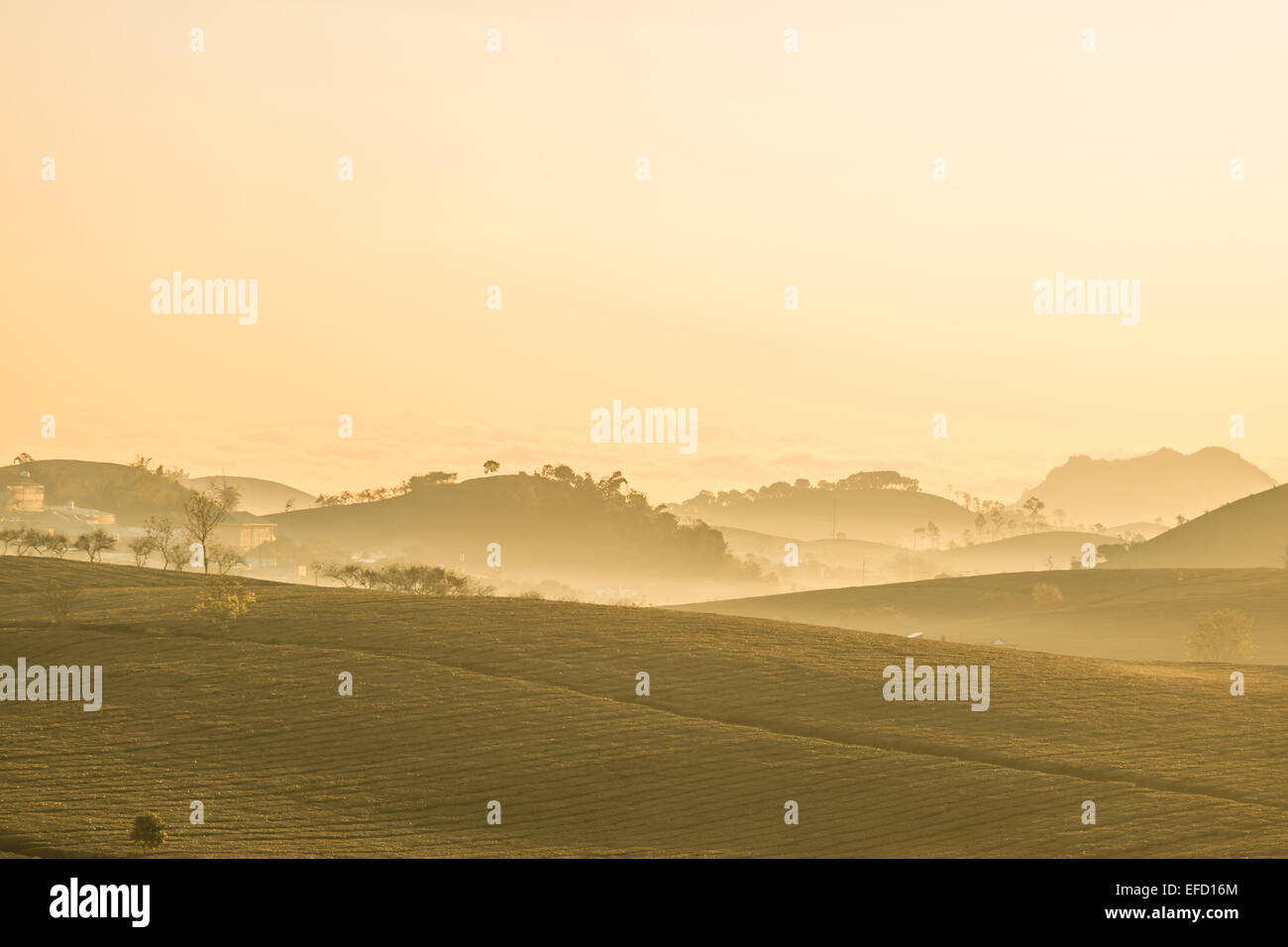 Moc Chau town in morning on March 26, 2015 in Son la province, Vietnam ...