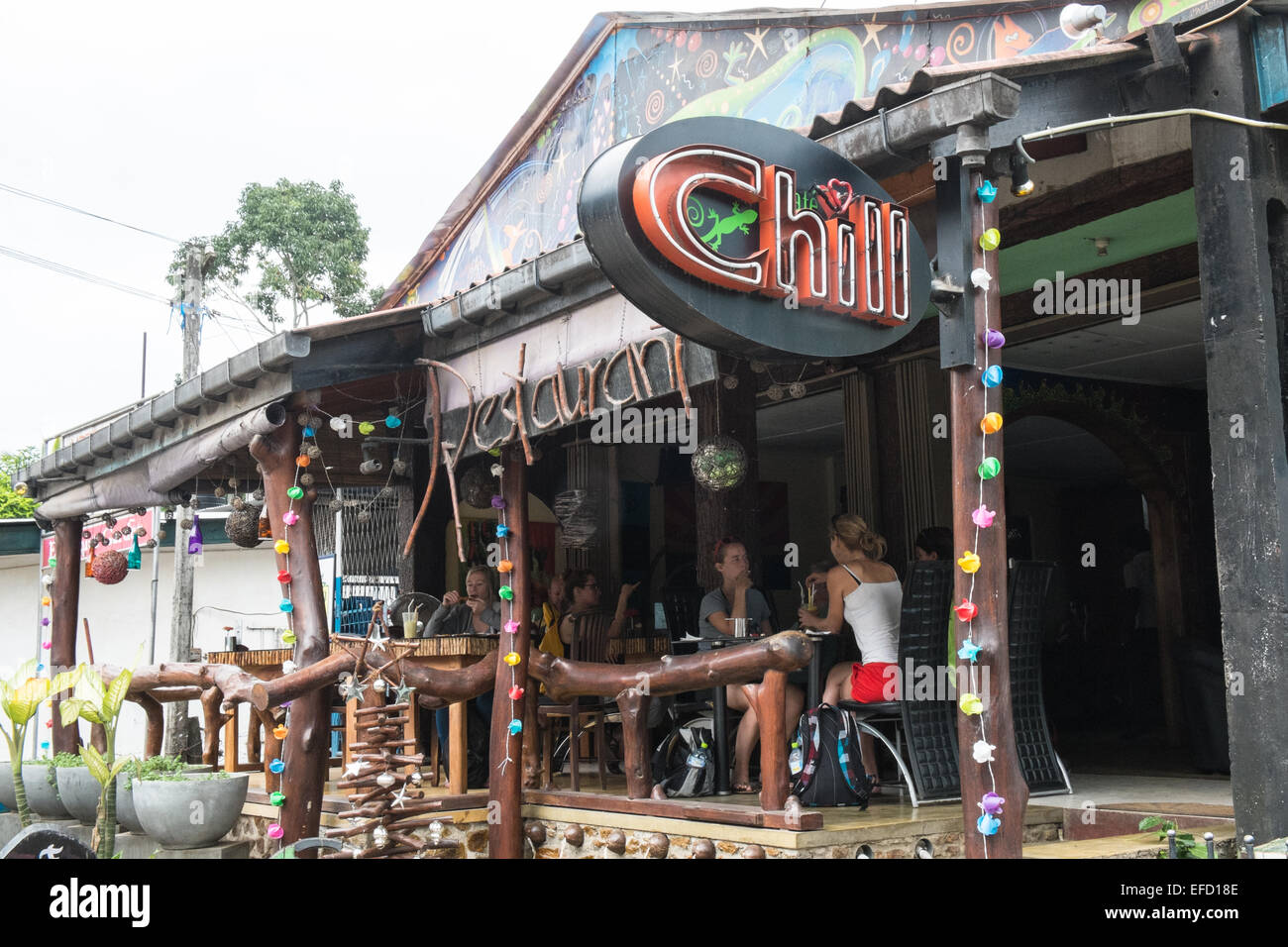 At town of Ella in Highlands of Sri Lanka.High Street Chill restaurant ...