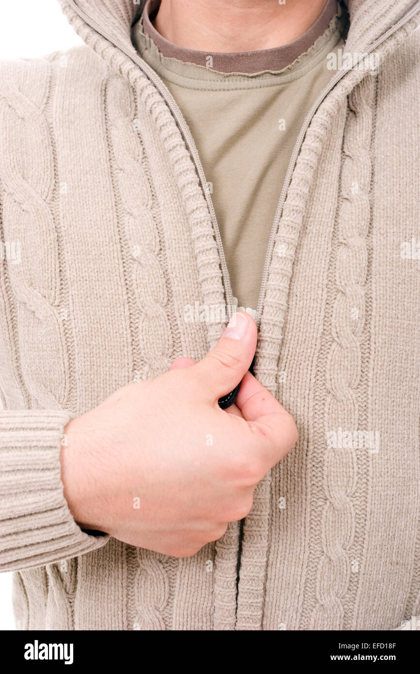 man dressing coat, isolated over white background Stock Photo - Alamy