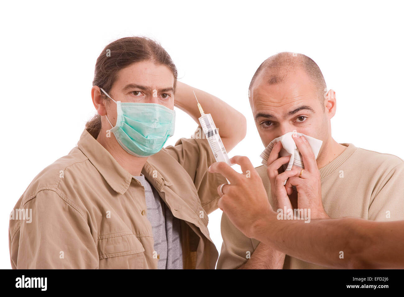 man infected with h1n1 virus terrorizing his friends Stock Photo - Alamy