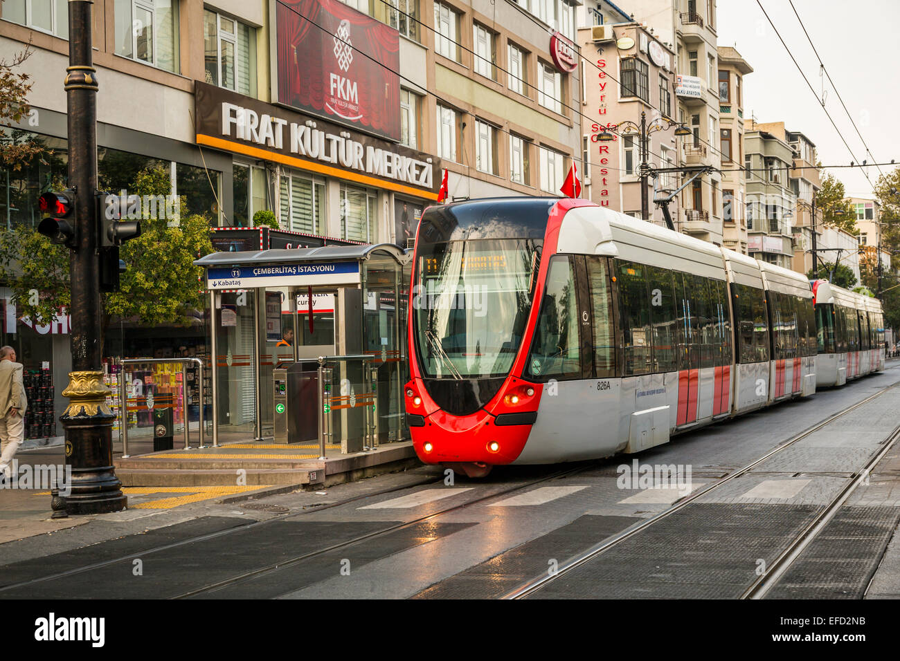A street tram rapid transit system in Sultanahmet, Istanbul, Turkey ...