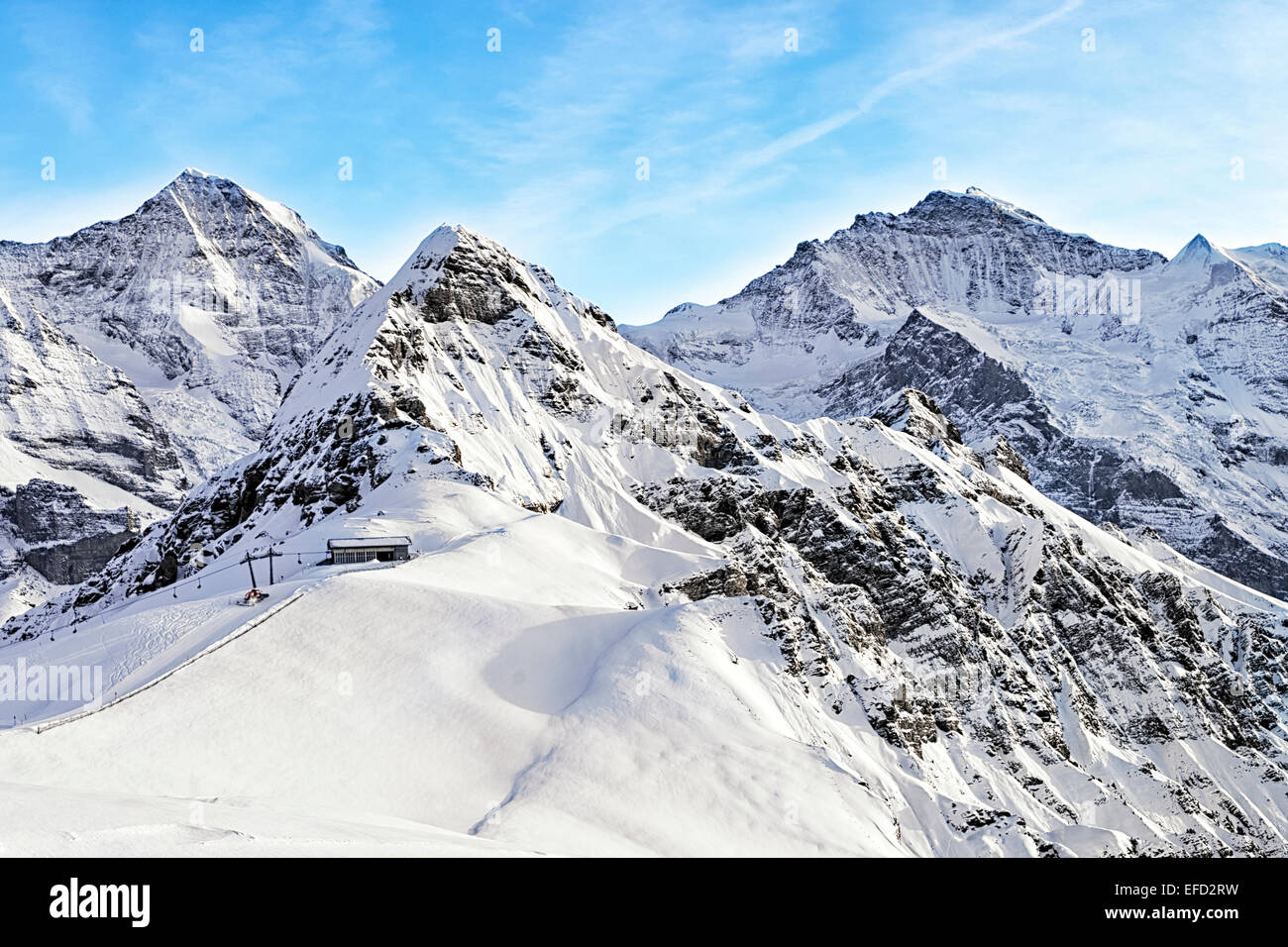Monch, Jungfrau and Tschuggen alpine peaks in winter Stock Photo - Alamy