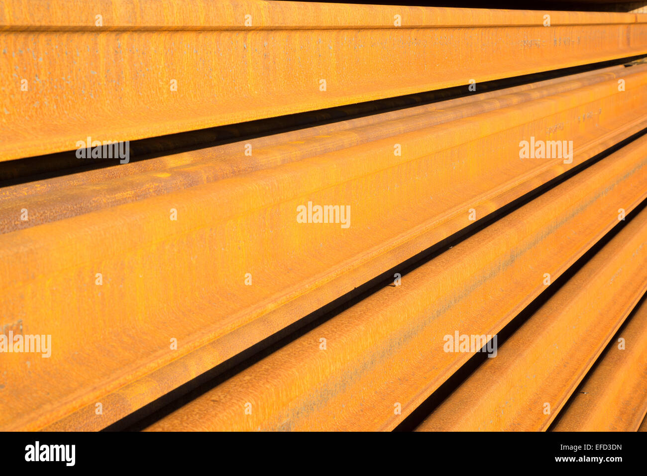 Full frame take of large rusty railroad rails Stock Photo - Alamy