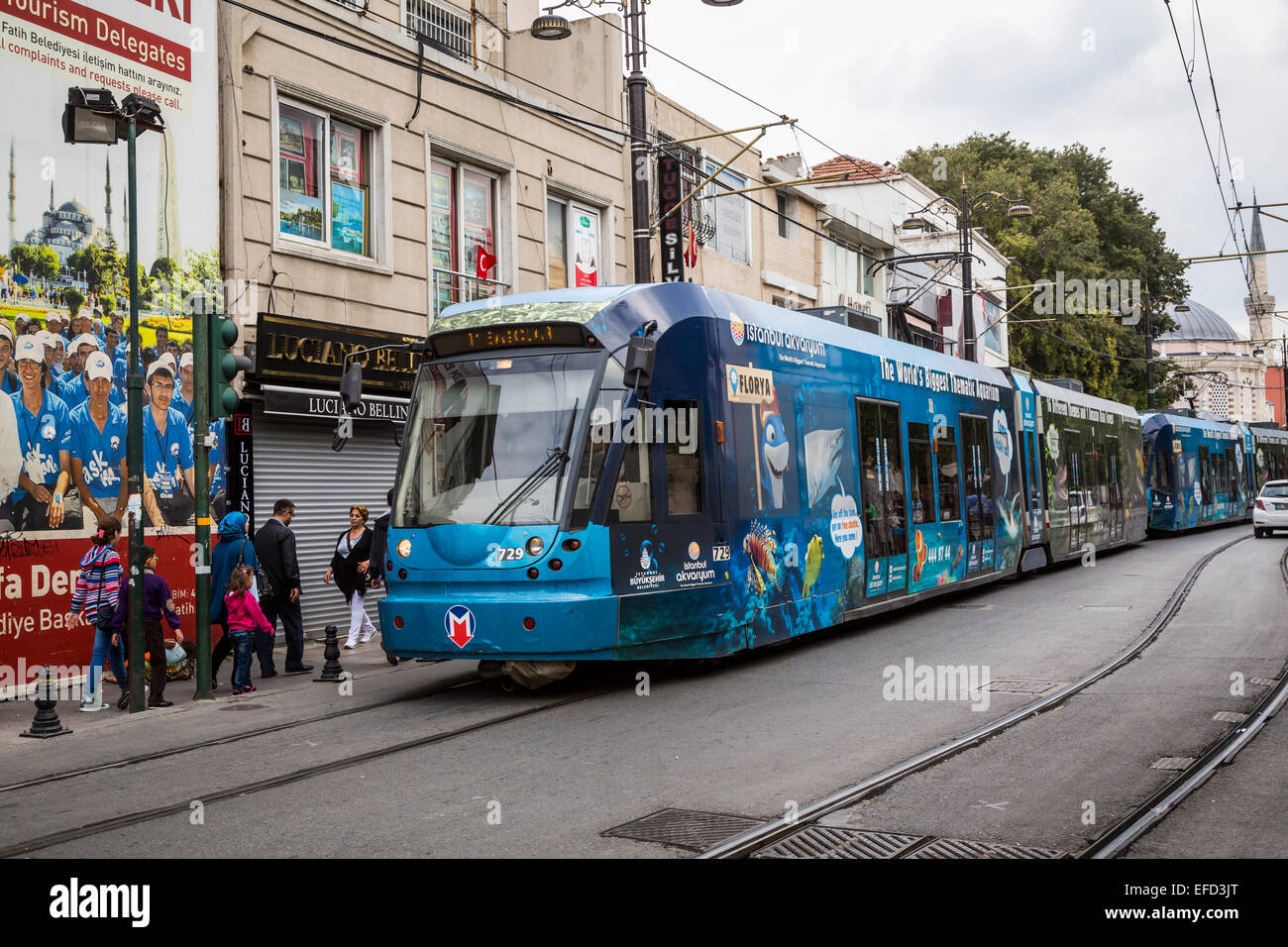 A street tram rapid transit system in Sultanahmet, Istanbul, Turkey ...