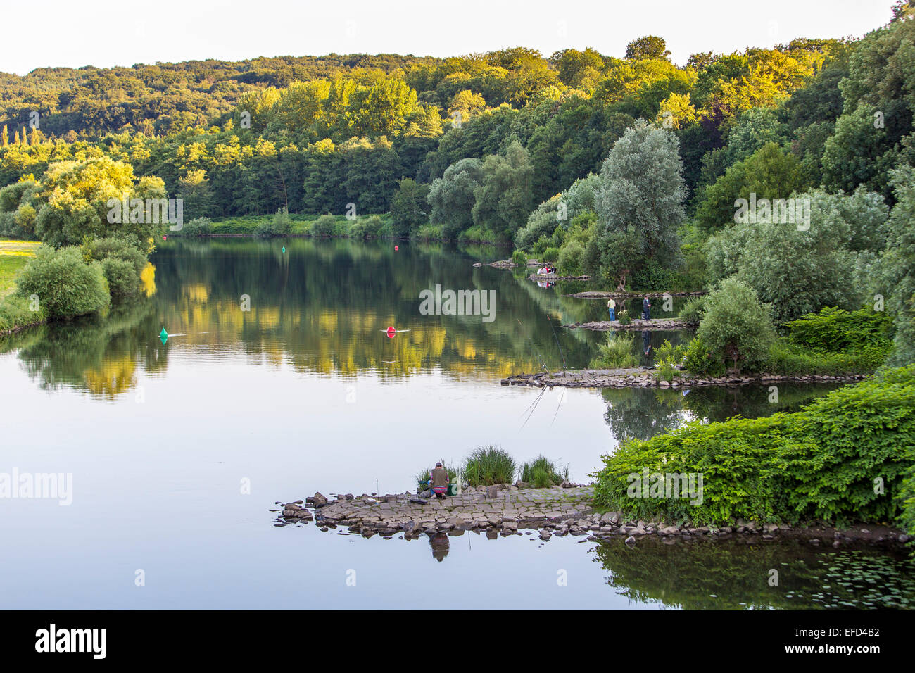 Angler fishing, river Ruhr, Essen, Germany Stock Photo - Alamy