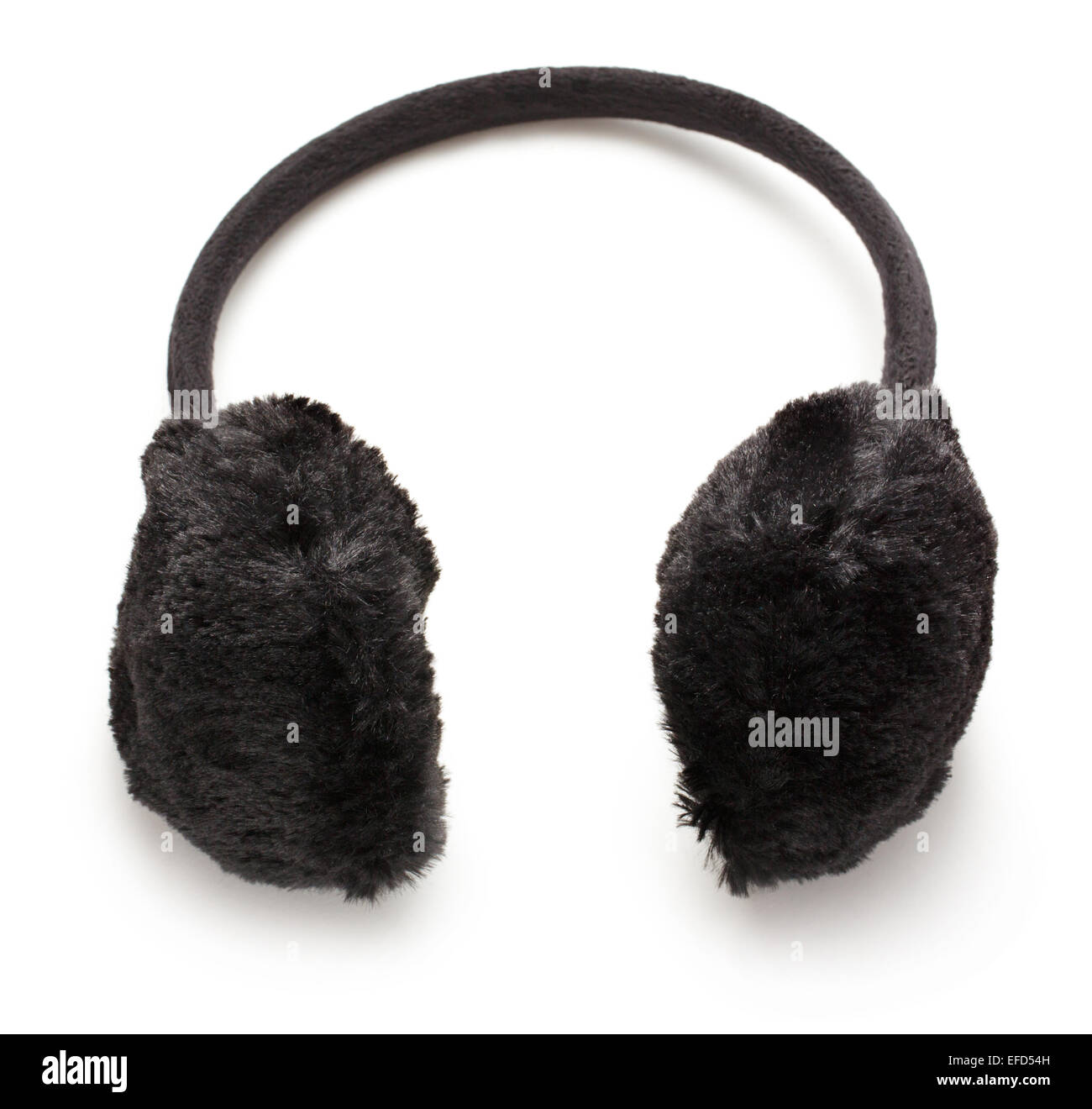 Black fuzzy winter Ear-Muffs on white background Stock Photo - Alamy