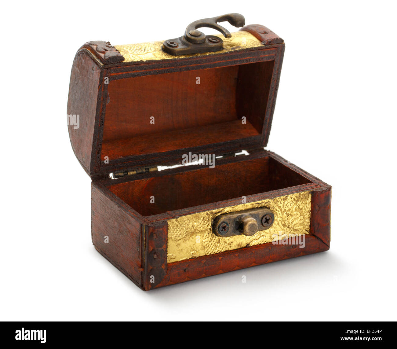 Golden treasure chest trunk on white background Stock Photo - Alamy