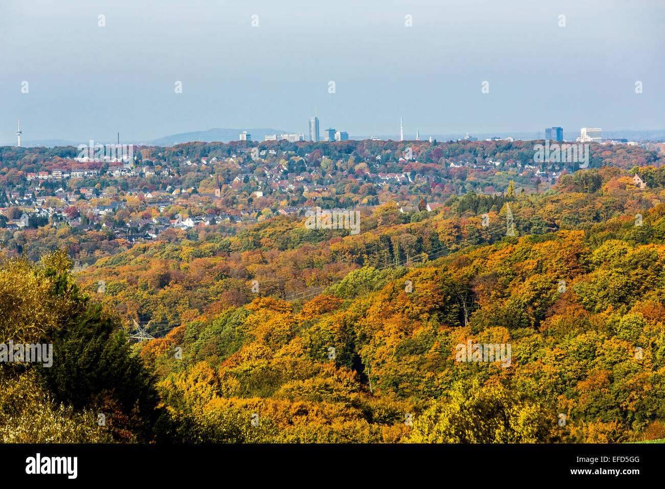 View over the eastern parts of Essen, Germany, towards the city center ...