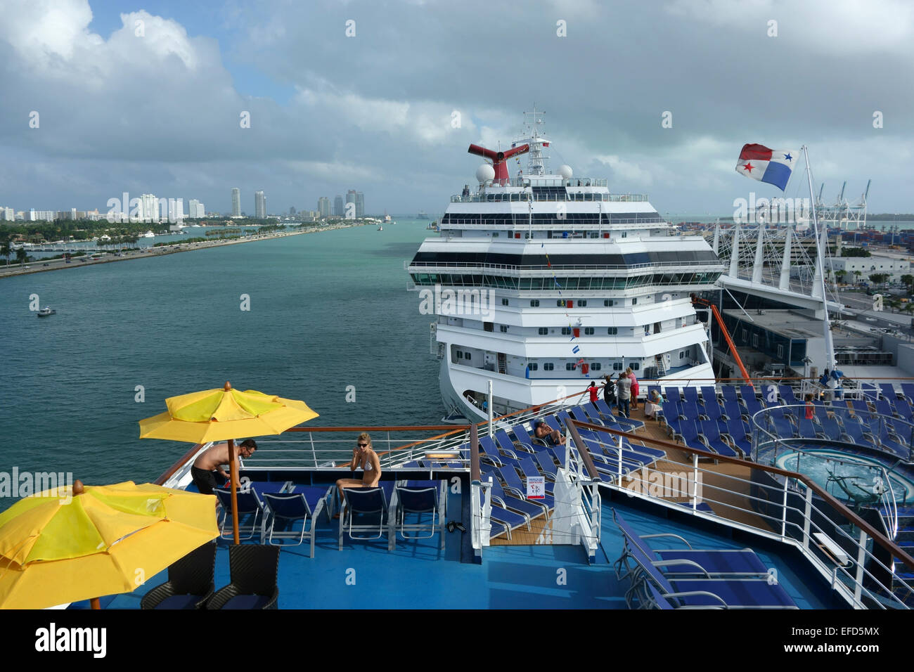 Aerial view of the cruise ships in the port of Miami, Florida, USA ...
