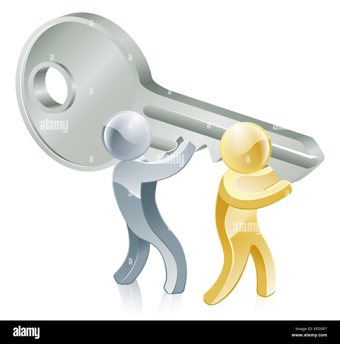 People carrying a giant key, partnership or teamwork business concept ...