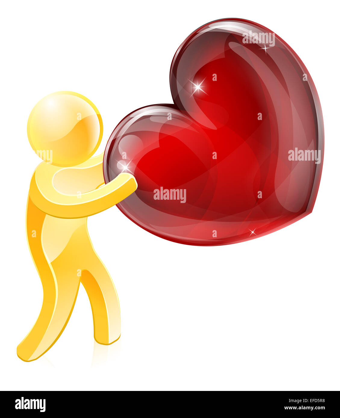 Heart love gold person concept of a mascot person holding a giant red ...