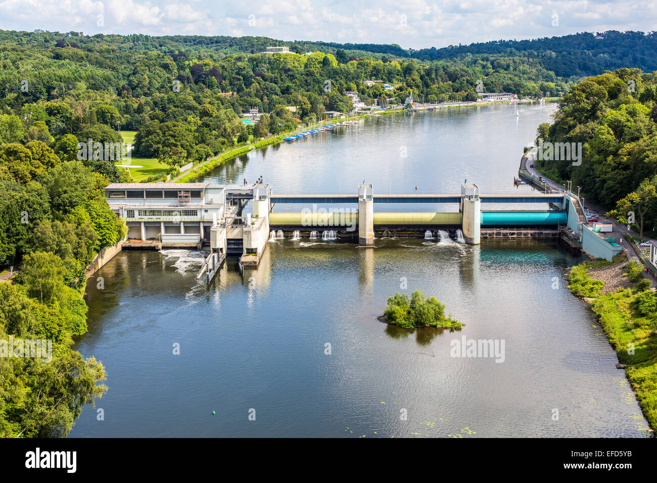 Dam of Baldeneysee lake, river Ruhr, in Essen, including a lock an a ...