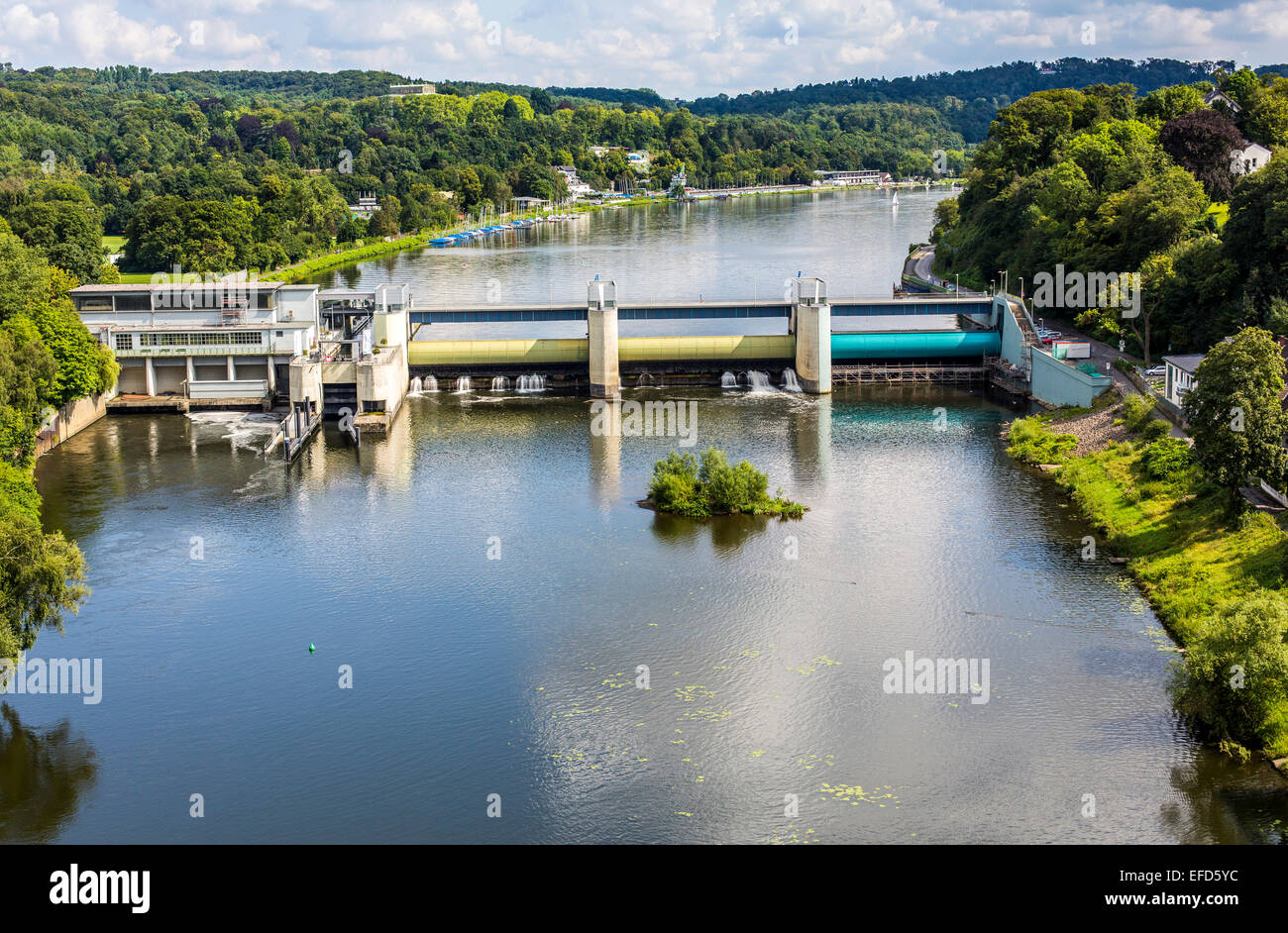 Dam of Baldeneysee lake, river Ruhr, in Essen, including a lock an a ...