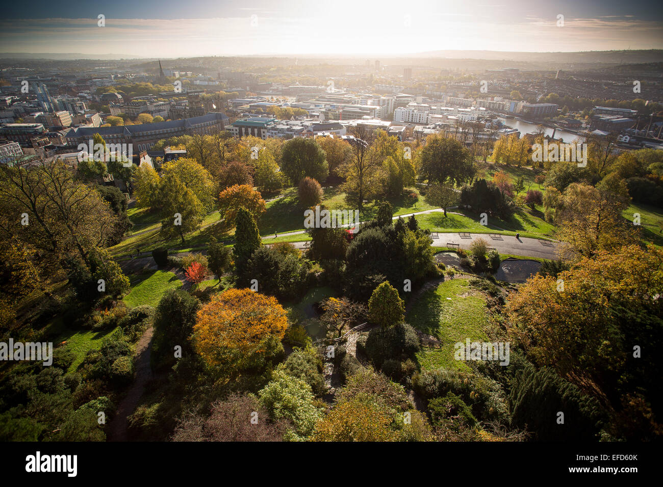 View from the top of Cabot Tower in Brandon Hill park in Bristol on a ...