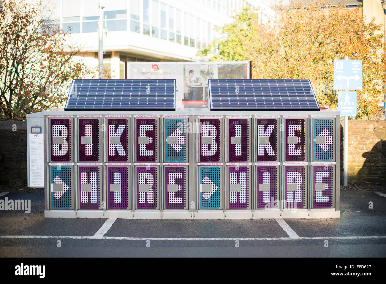 Solar powered bike hire lockers in Bristol Stock Photo - Alamy