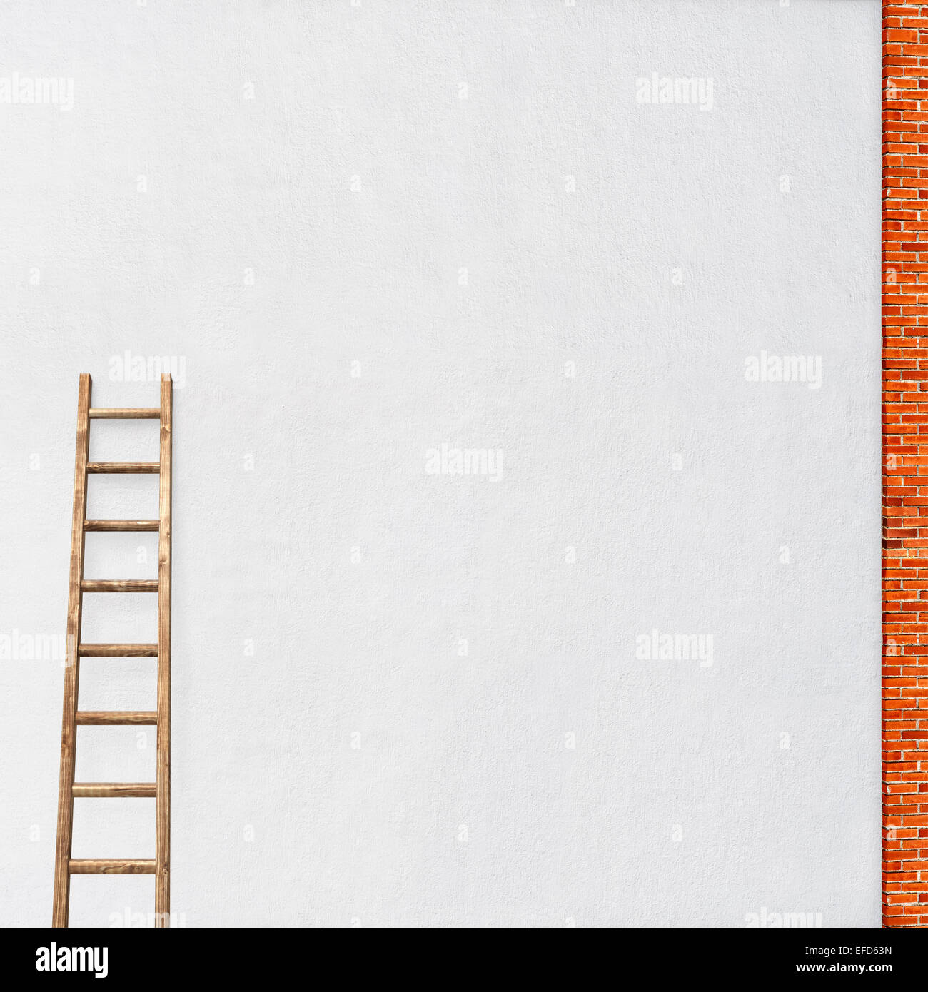 white wall with a wooden ladder Stock Photo - Alamy