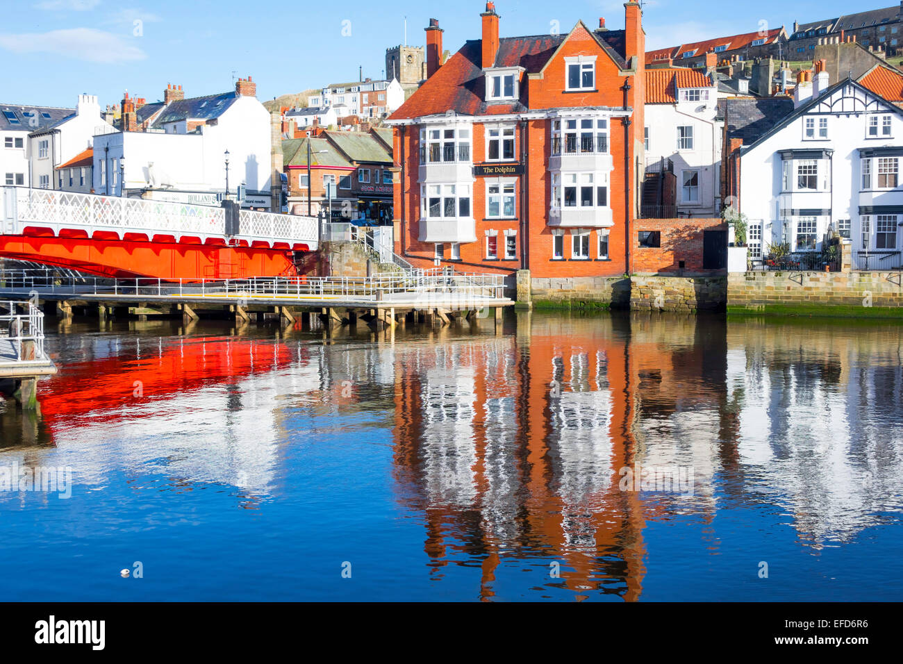 Swing Bridge and the Dolphin Hotel in the historic town of Whitby ...