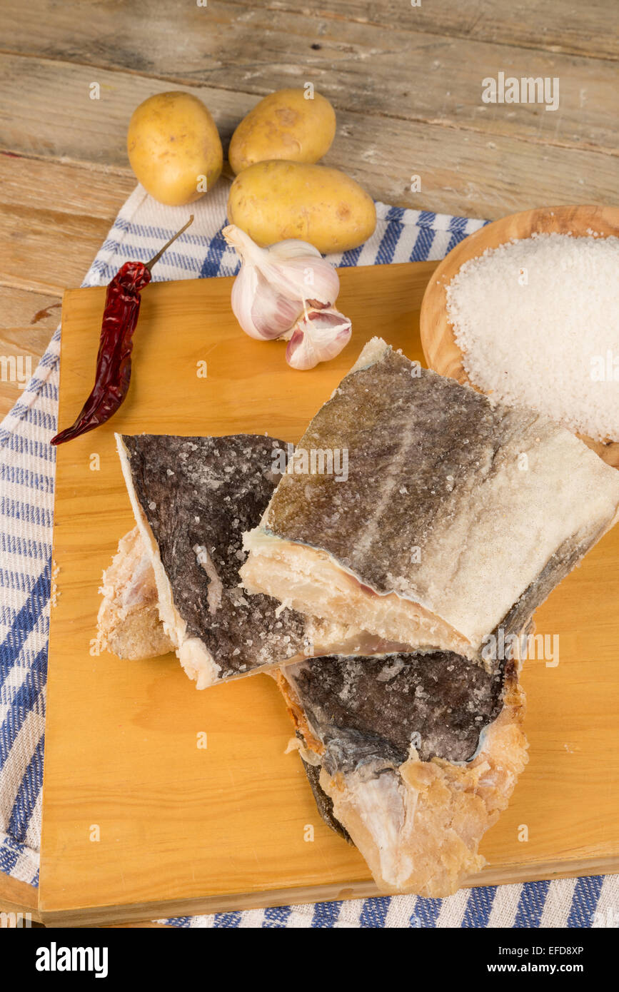 Dried cod and ingredients to prepare a traditional fish recipe Stock ...