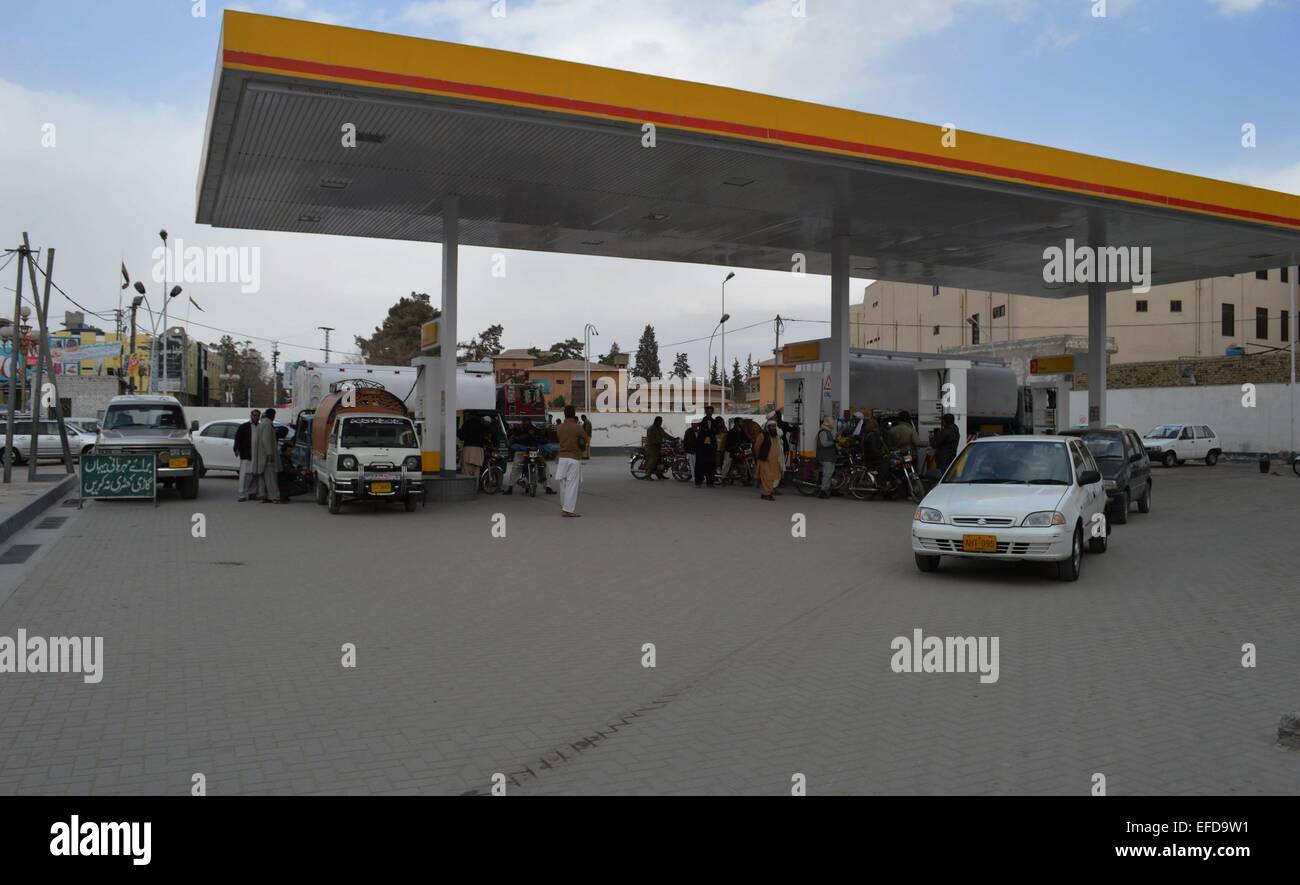 Quetta. 1st Feb, 2015. Vehicles line up at a fuel station in southwest ...