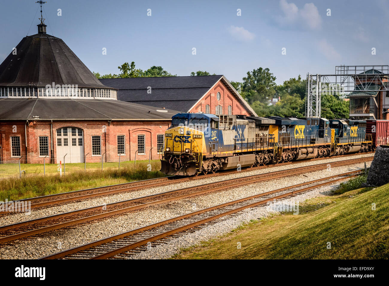 CSX AC44CW No 247 as lead on triple header mixed freight, Martinsburg, West Virginia Stock Photo ...