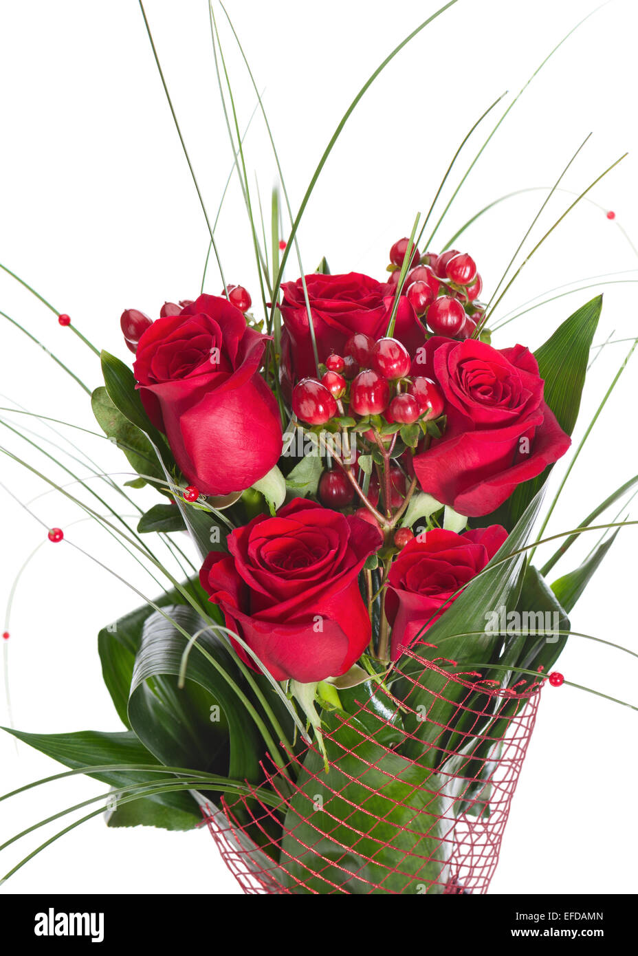 Colorful Flower Bouquet from Red Roses Arrangement Centerpiece Isolated ...