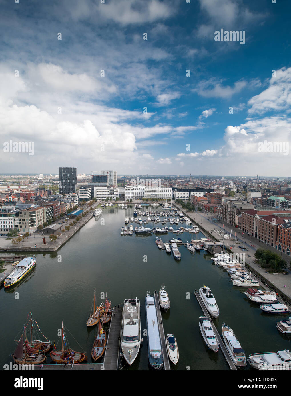 Belgium, Antwerp, view from above of Kattendijkdok-Westkaai and ...