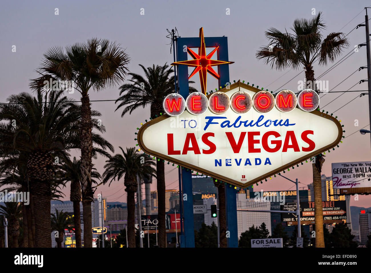 Famous neon Welcome to Fabulous Las Vegas sign surrounded by palm trees ...