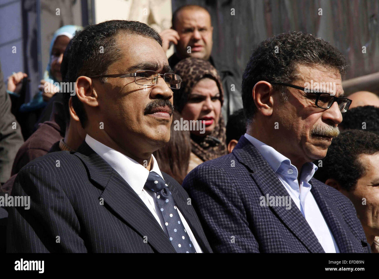 Cairo, Egypt. 1st Feb, 2015. Journalists including the head of the ...