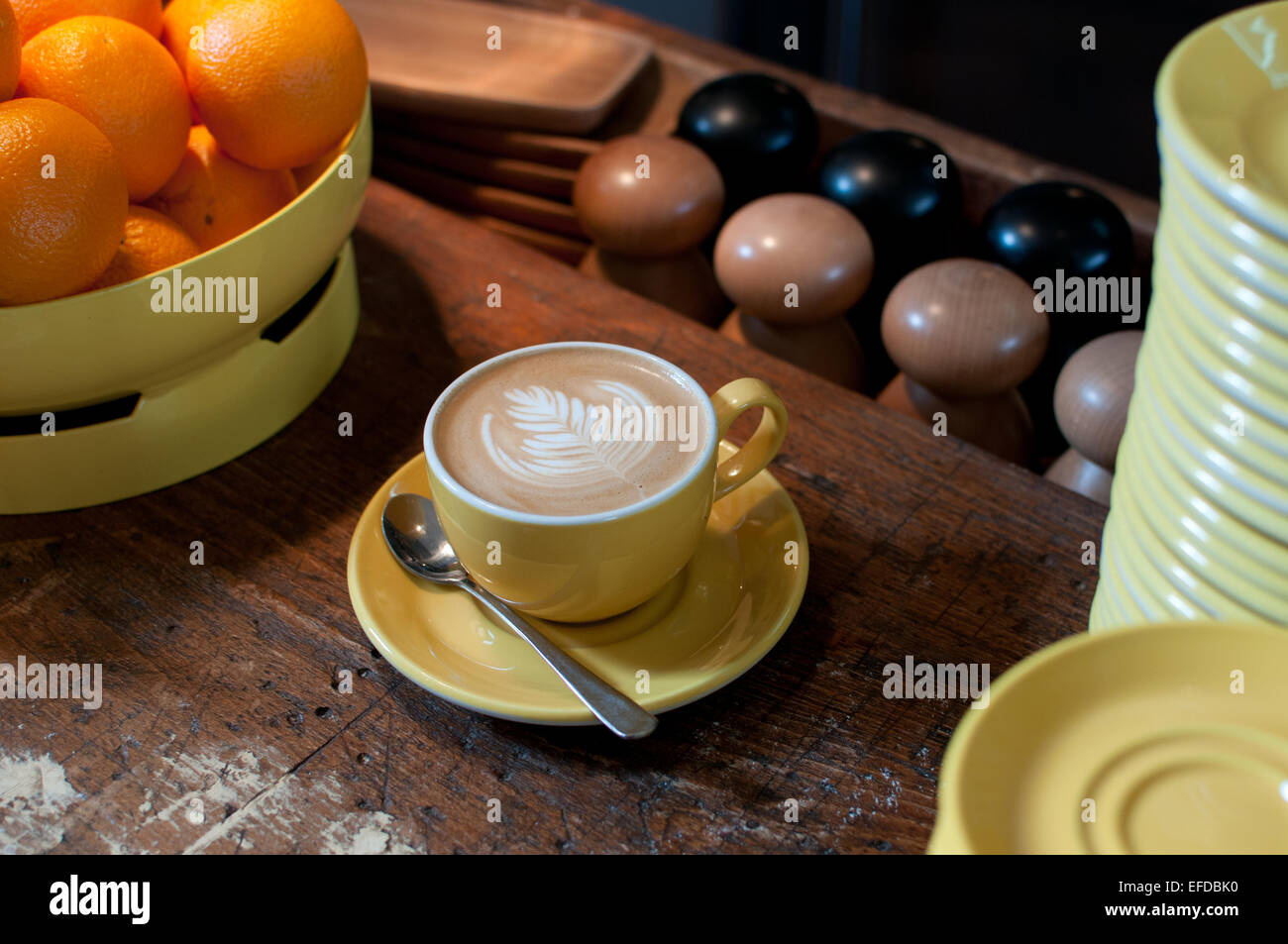 cup of coffee on counter in cafe Stock Photo - Alamy