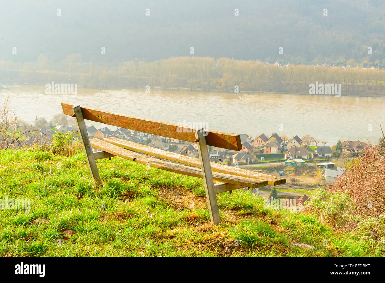 Conceptual image of a bench overlooking the rhine valley in germany ...