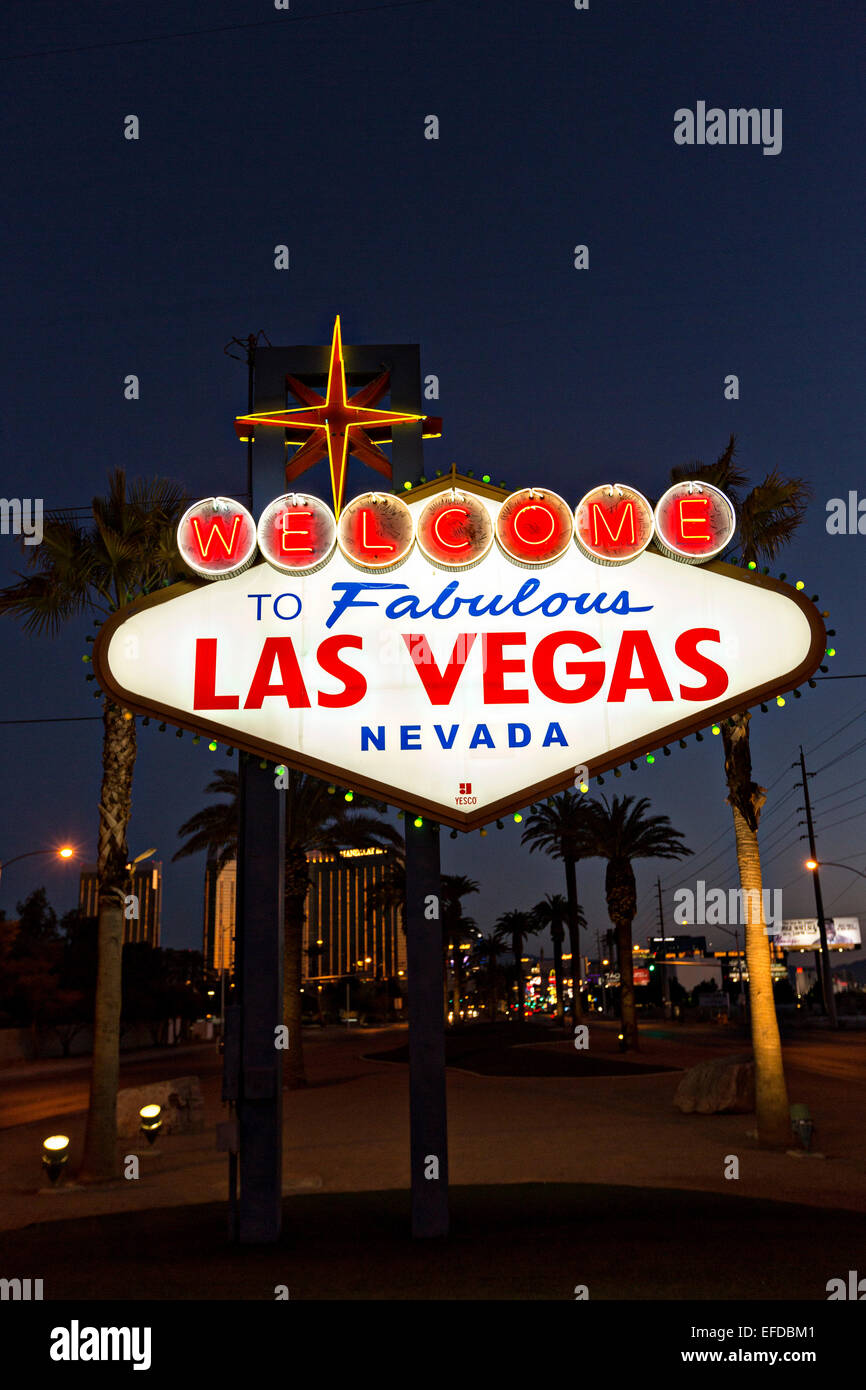 Famous neon Welcome to Fabulous Las Vegas sign surrounded by palm trees ...