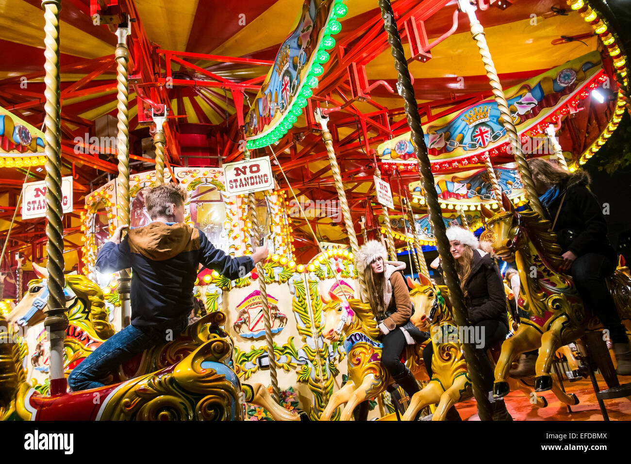 merry go round Southbank fun play outing winter UK Stock Photo - Alamy