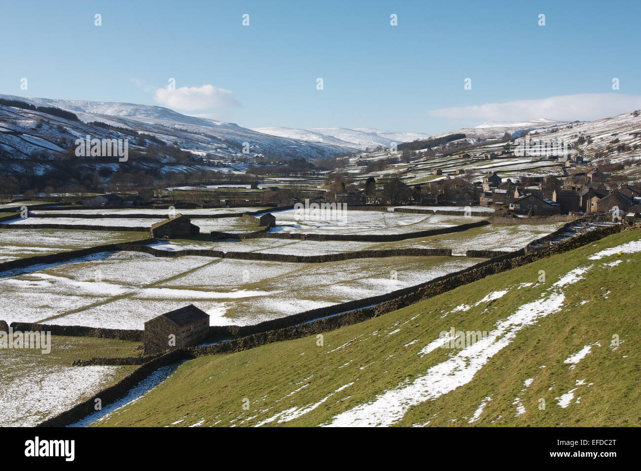 Swaledale, North Yorkshire , UK. 1st Feb, 2015. Winter sun highlighting ...
