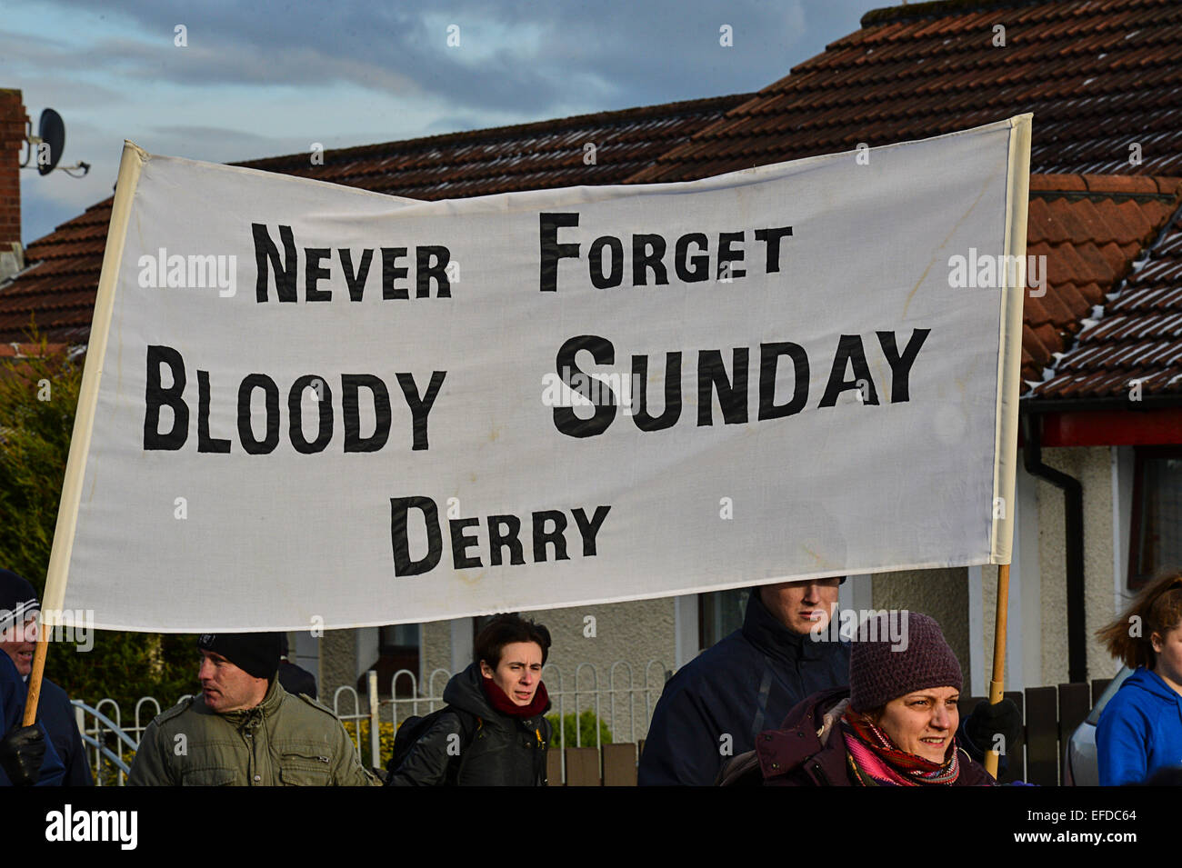 Londonderry, Northern Ireland, UK. 1st February, 2015. Banner carried ...
