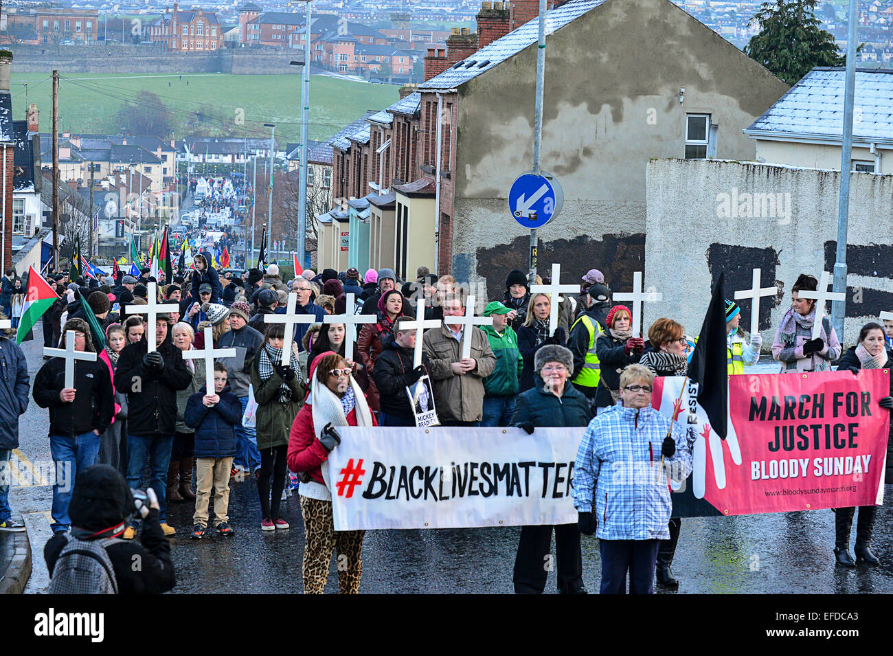 Londonderry, Northern Ireland, UK. 1st February, 2015. People carry ...