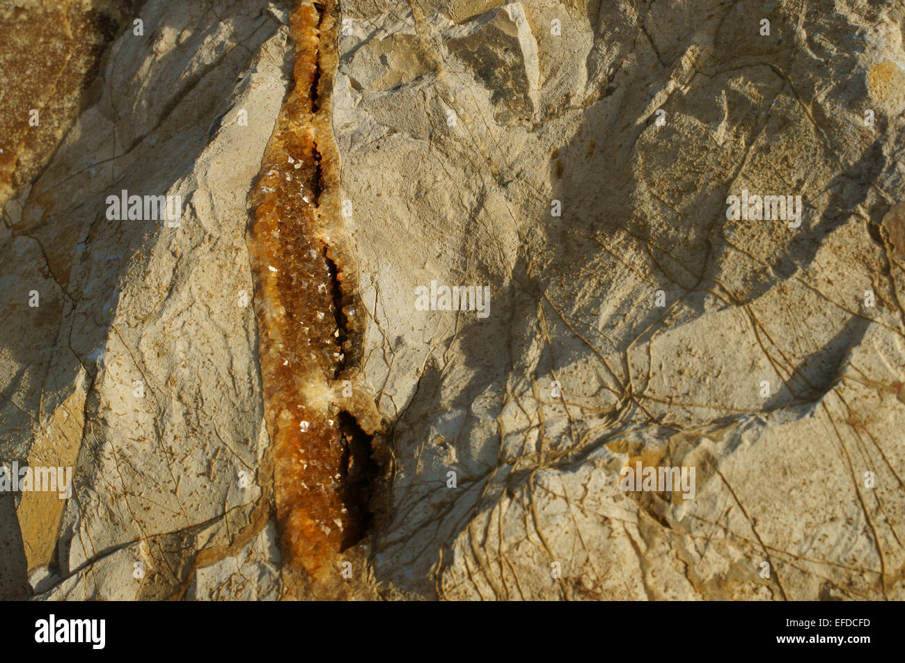 Crystals, probably gypsum crystals in sandstone, near Lulworth Cove ...