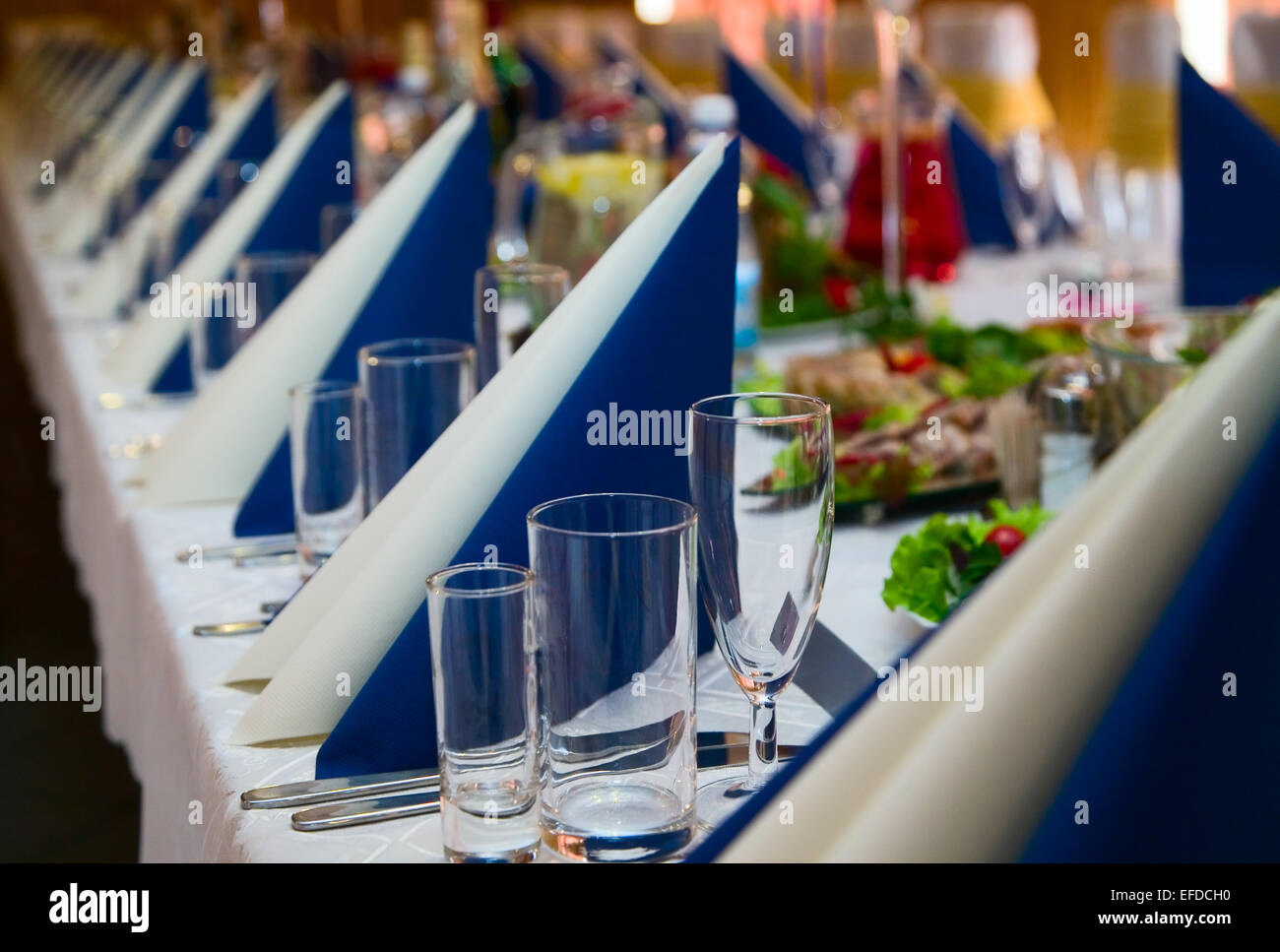 Table prepared for wedding banquet with dishes Stock Photo - Alamy