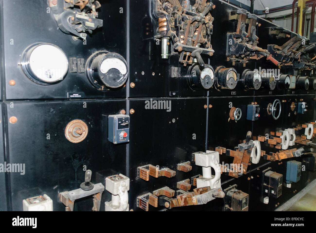 Very old electrical switchgear with gauges and Edison style knife ...