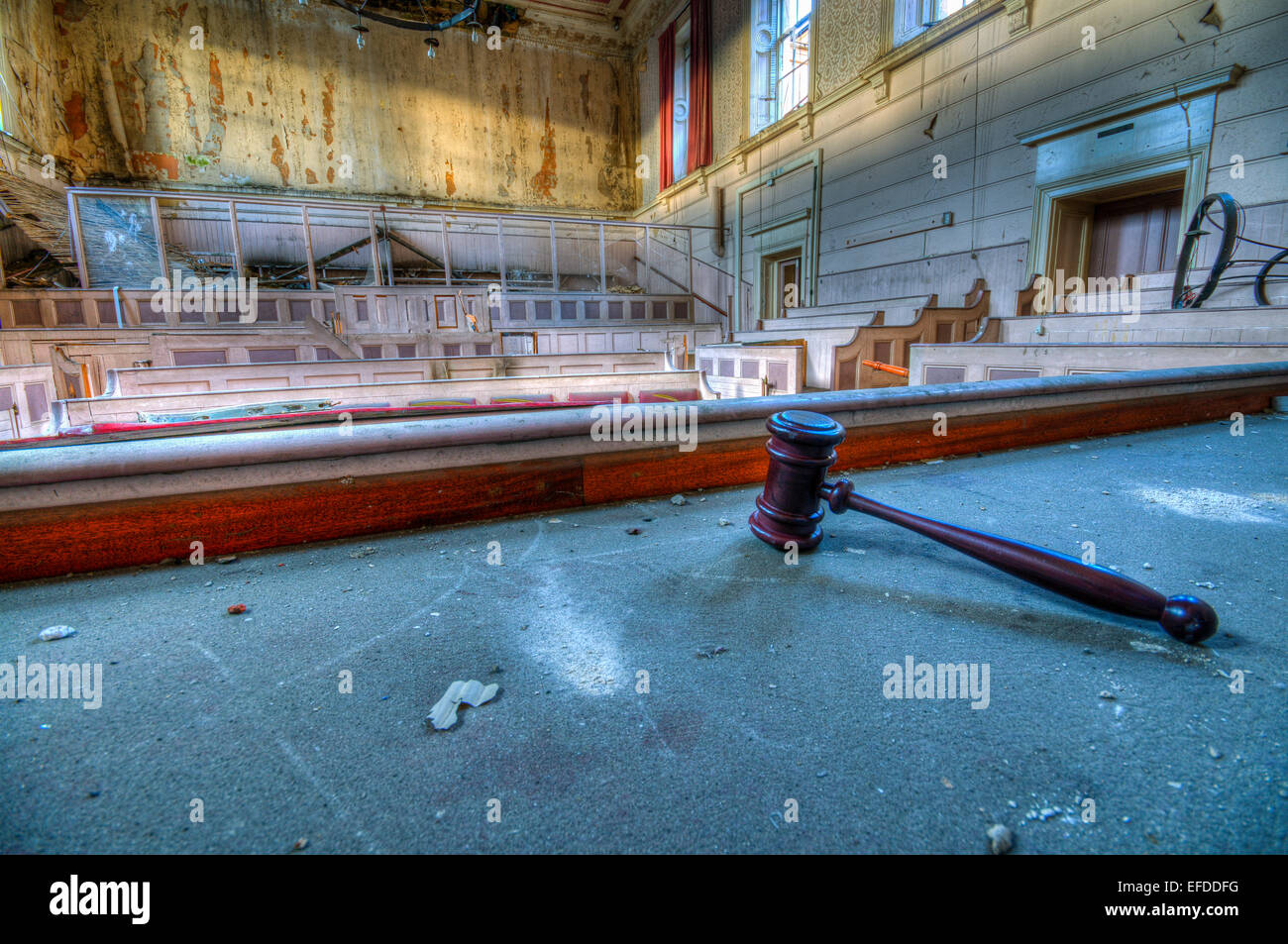 Gavel lying on the judge's bench inside the derelict Crumlin Road ...