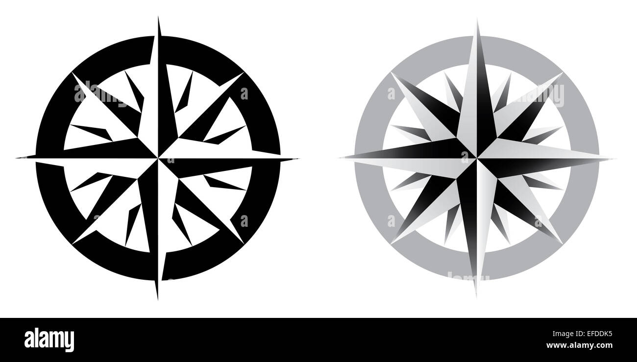 Vector illustration of compass, black and white Stock Photo - Alamy