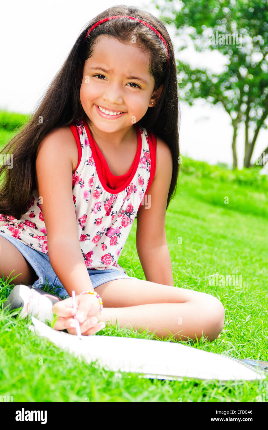 1 indian child girl Student park Drawing Stock Photo - Alamy