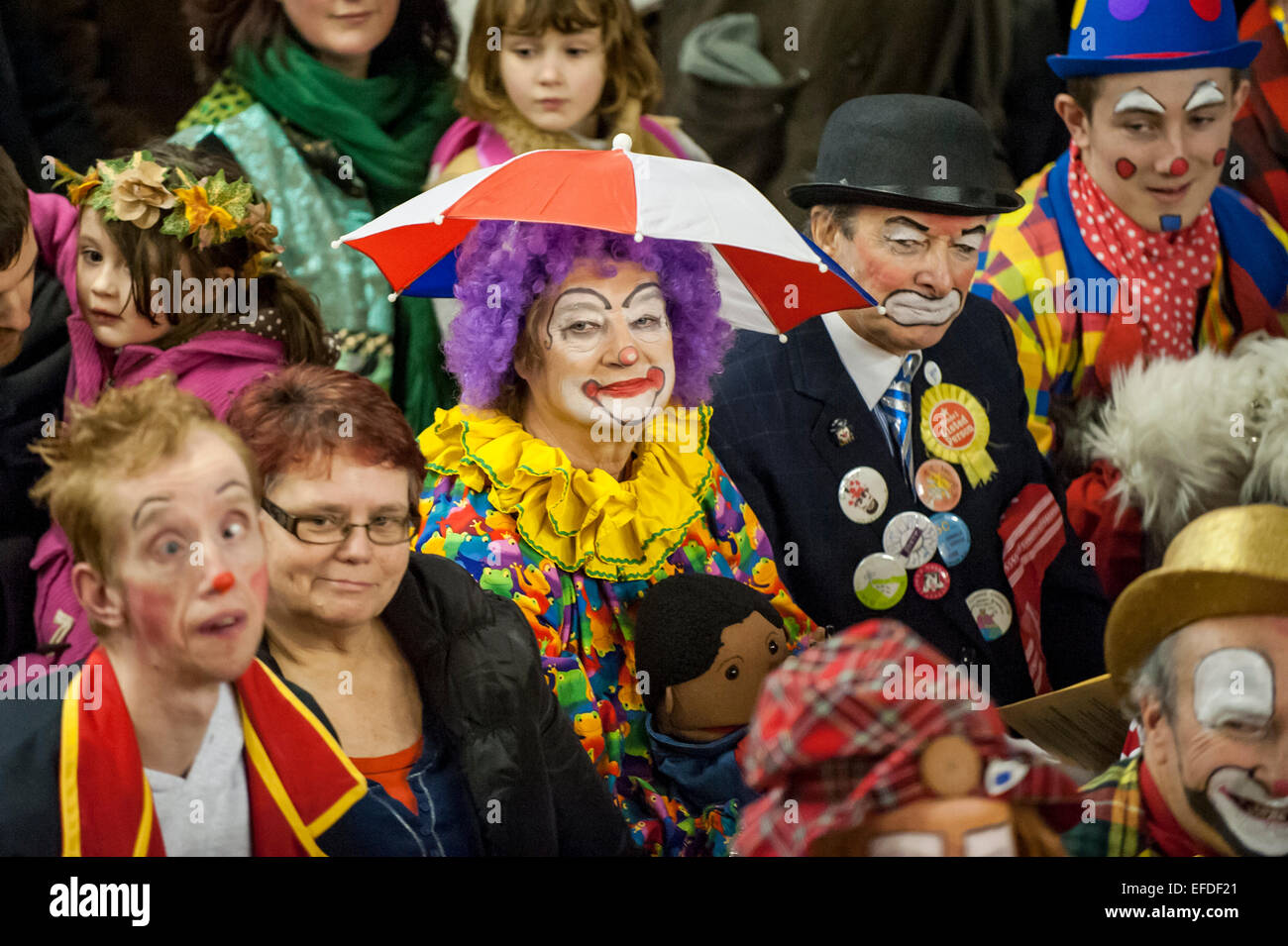 London, UK. 1st February 2015. The unique annual Clowns' Church Service ...