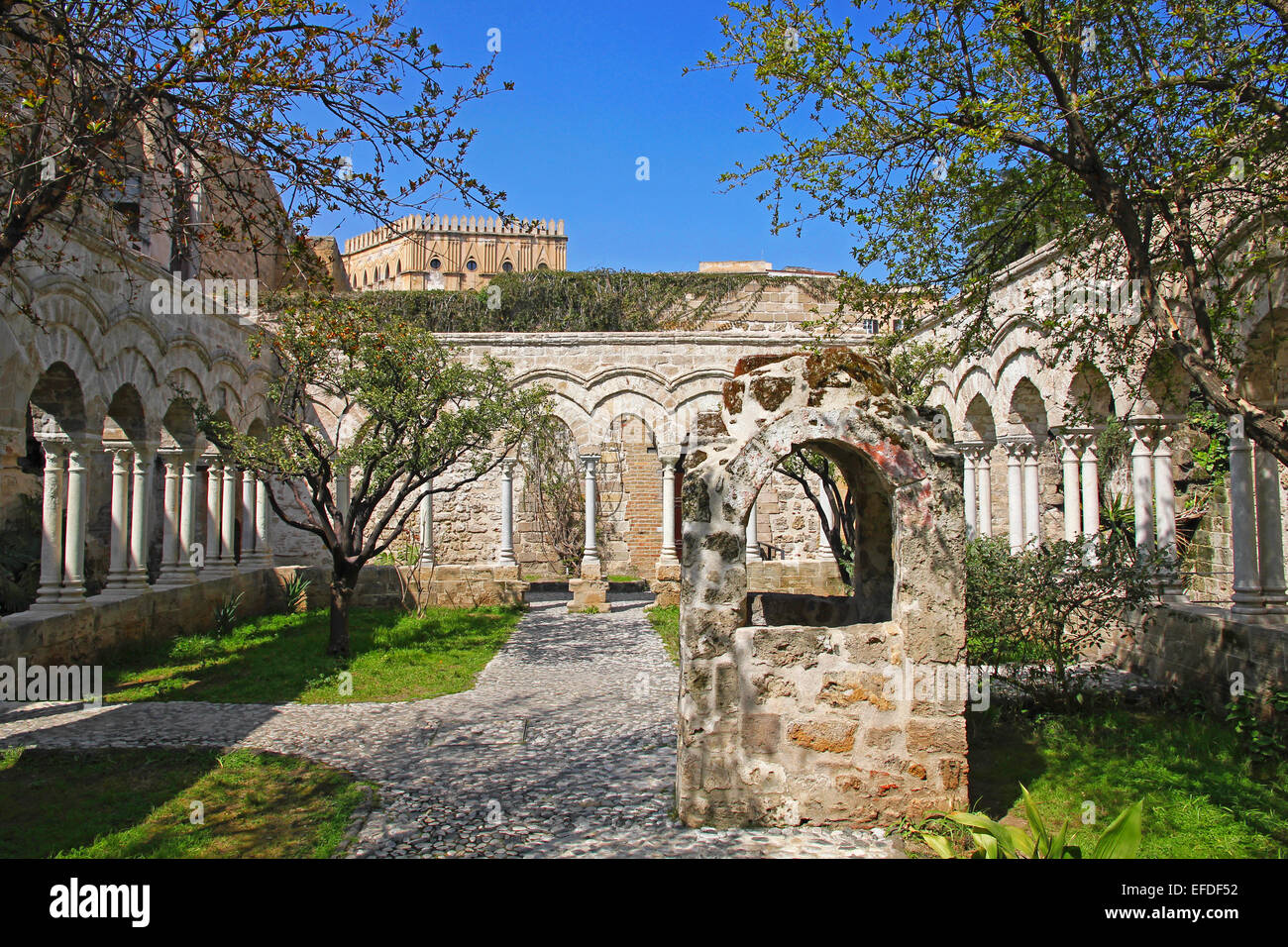 Italy. Sicily island. Palermo city. The monastery courtyard (cloister ...