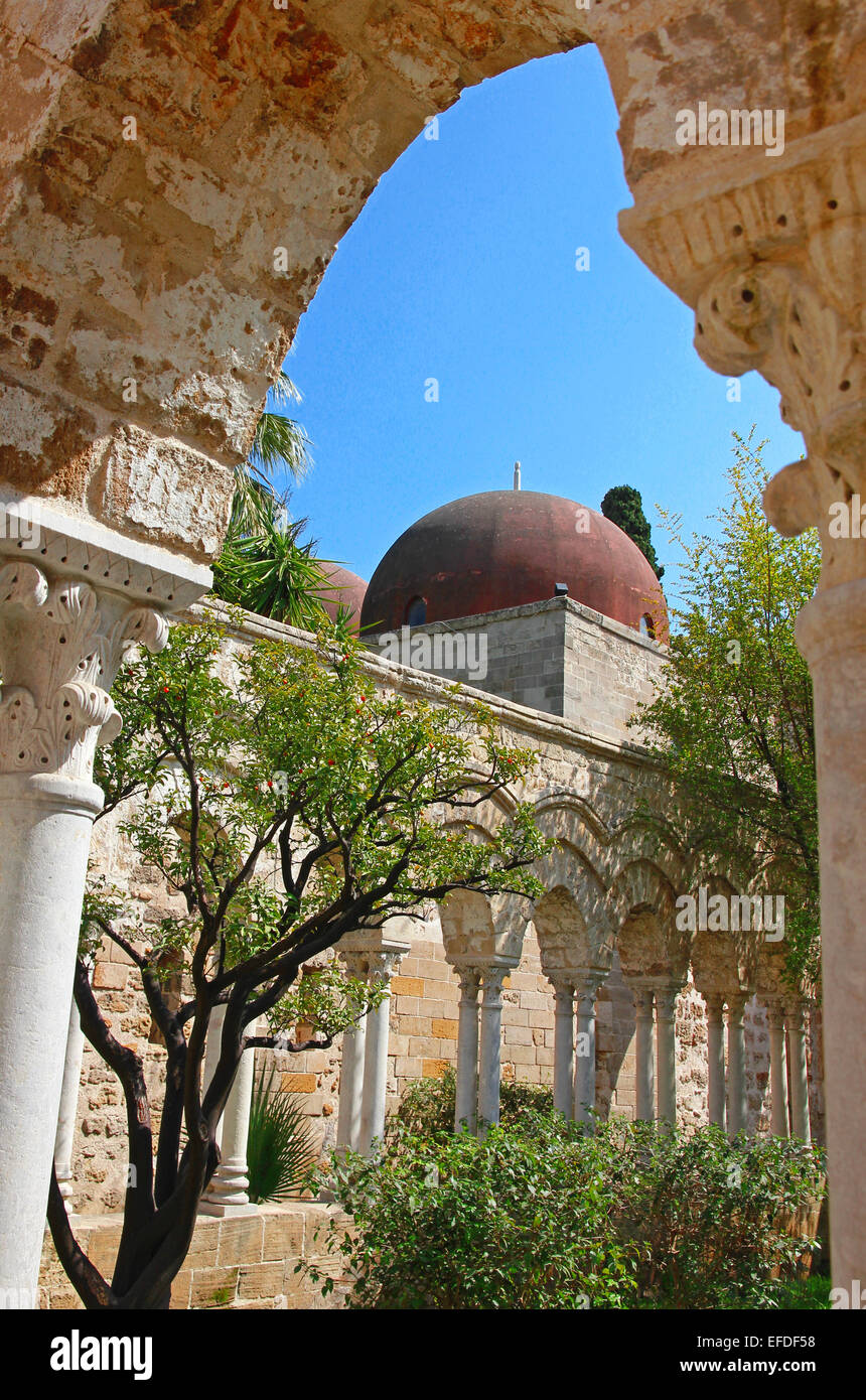 Italy. Sicily island. Palermo city. The monastery courtyard (cloister ...