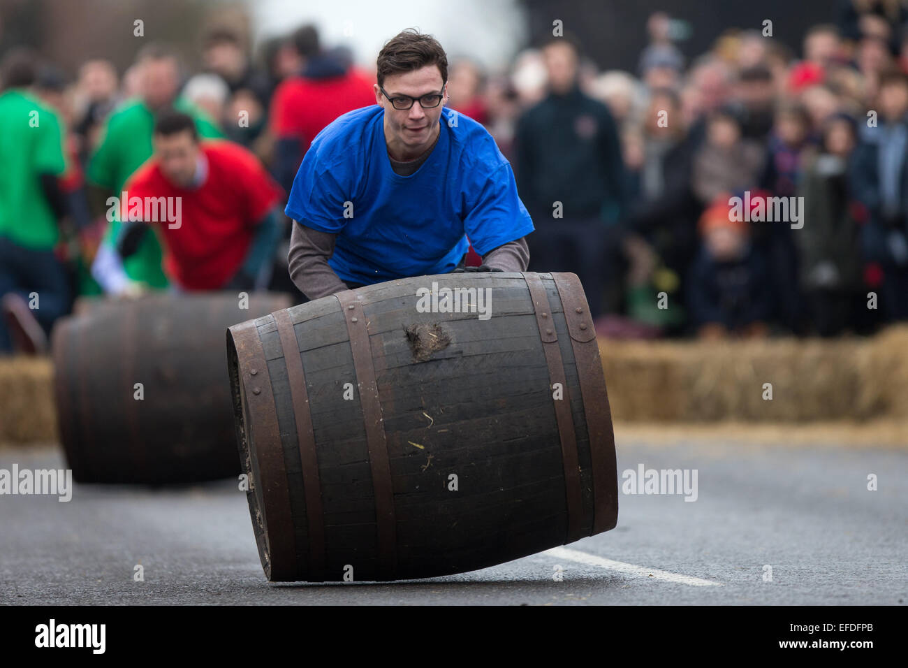 Competitors trying to control their barrel in the annual Boxing Day ...