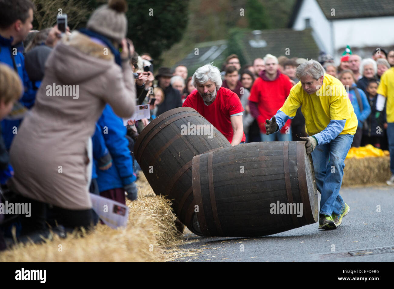 Competitors trying to control their barrel in the annual Boxing Day ...