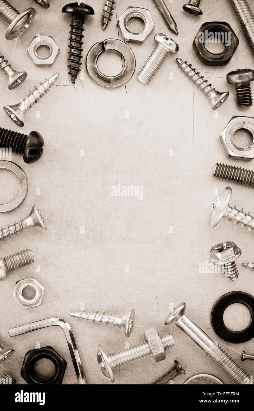 hardware tools at metal background texture Stock Photo - Alamy
