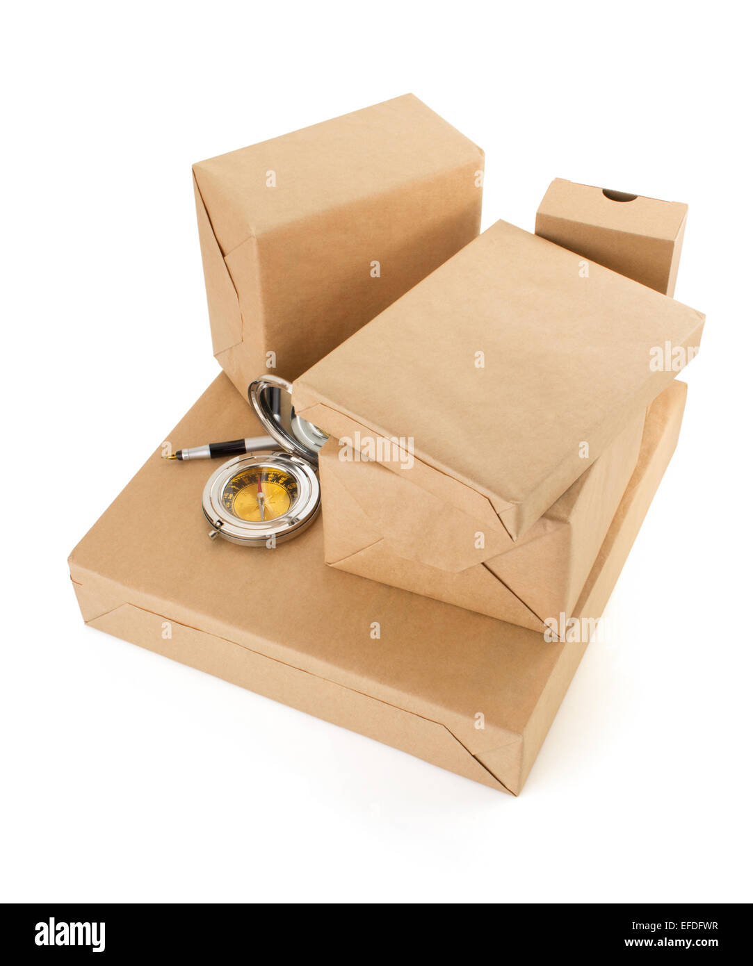 parcels boxes isolated on white background Stock Photo - Alamy